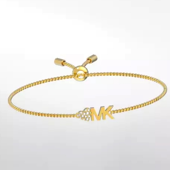 MICHAEL Michael Kors | Jewelry | New Michael Kors Gold Tone Pave Heart Mk Logo Slider Bracelet ...